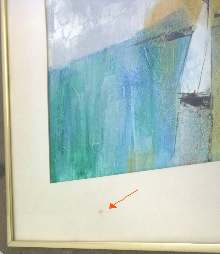 Pat Bowers Seascape Blue, Green and Yellow Mixed-Media Abstract ...