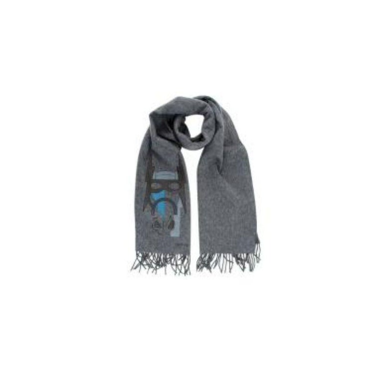 Patch Cuir Super H muffler grey cashmere scarf For Sale at 1stDibs