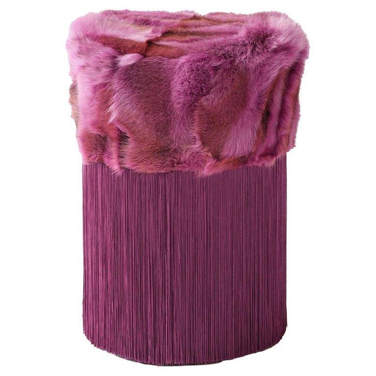 Patchwork Fuxia Coyote Fur Pouf #2 by Lorenza Bozzoli For Sale at 1stDibs