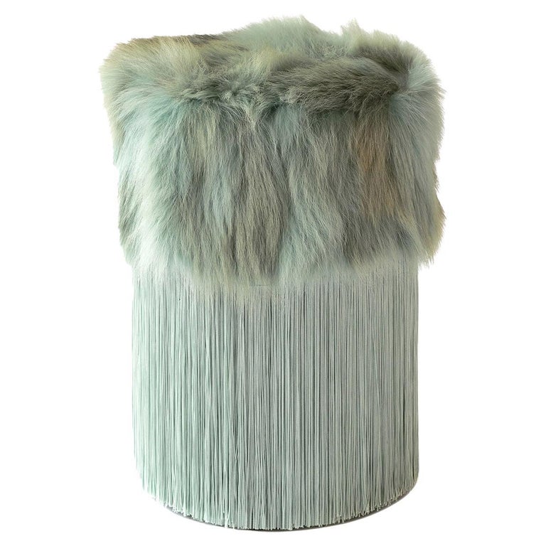 Patchwork Teal Tiffany Coyote Fur Pouf by Lorenza Bozzoli For Sale at ...