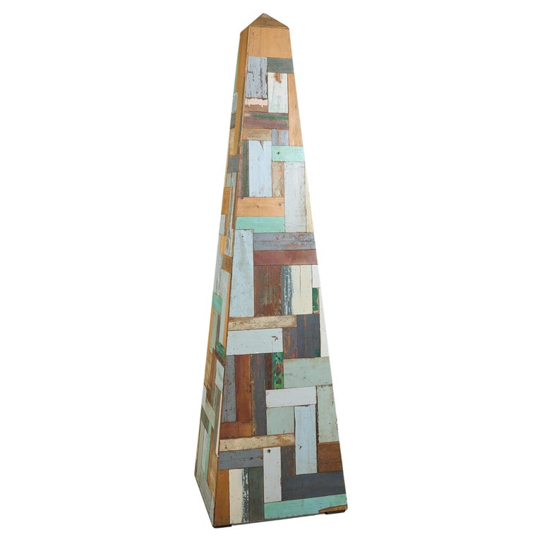 Patchwork Wood Obelisk For Sale at 1stDibs