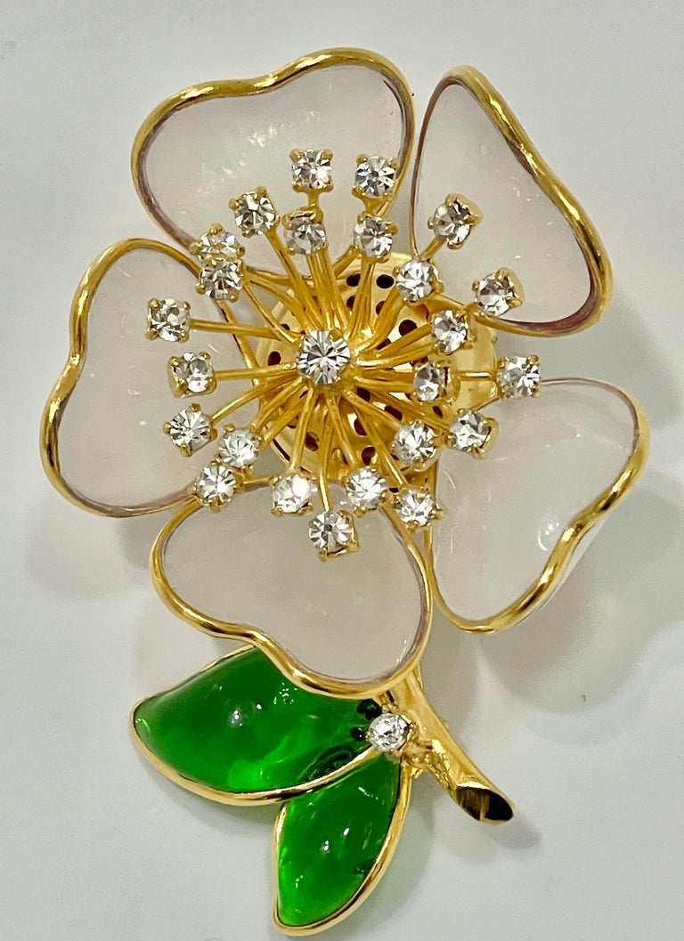 Pate de Verre Clear and Gold Camelia Earrings For Sale at 1stDibs