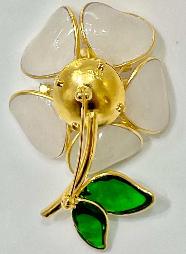Pate de Verre Opaline Flower Brooch with Swarovski Crystal Pistil For ...