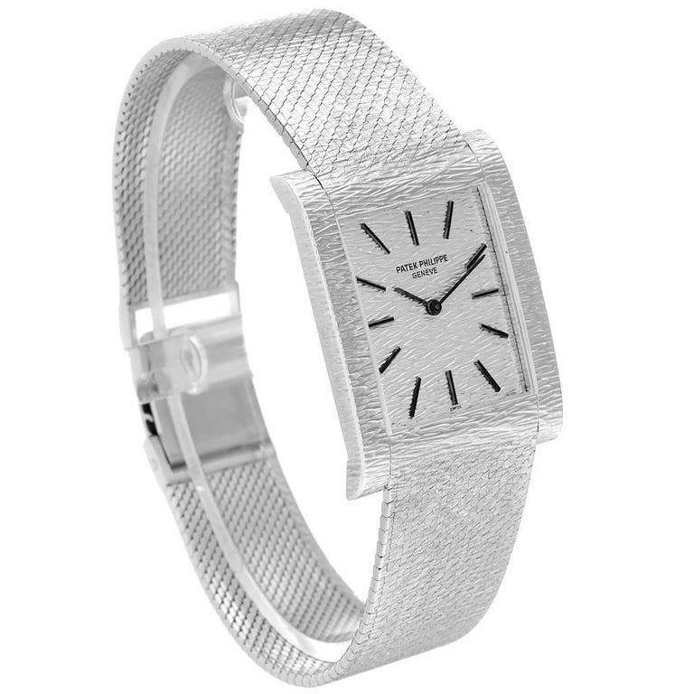 Patek Philippe 18k White Gold Textured Dial Vintage Mens Watch 3553 Box ...