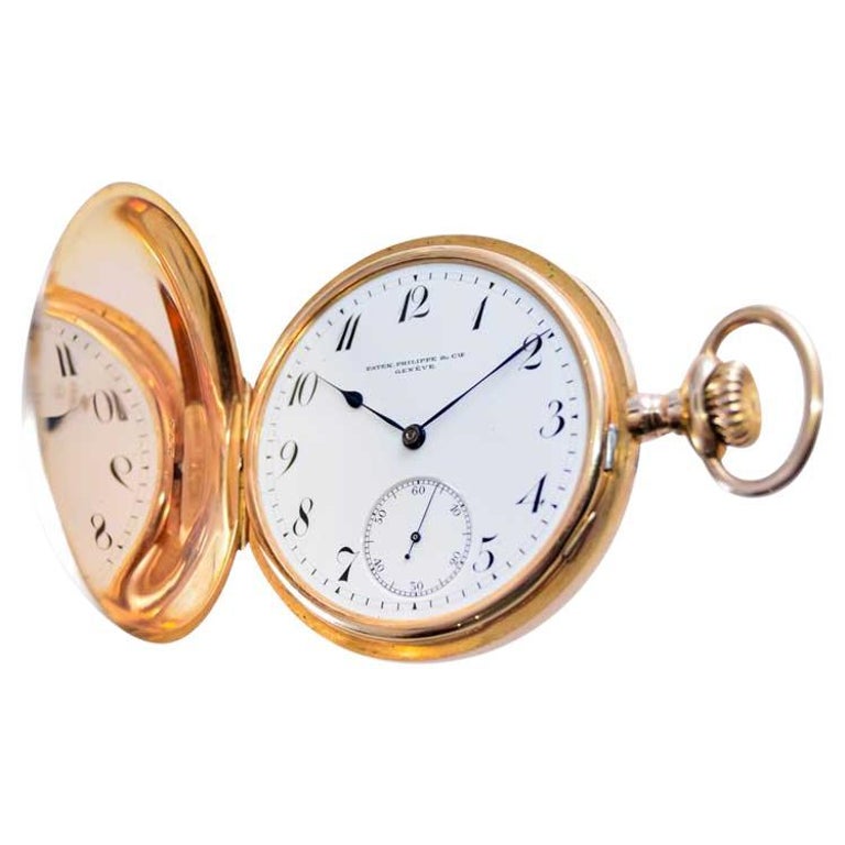 Patek Philippe 18Kt. Taschenuhr von Jägern mit makellosem Emaille-Zifferblatt, um 1906 im ...