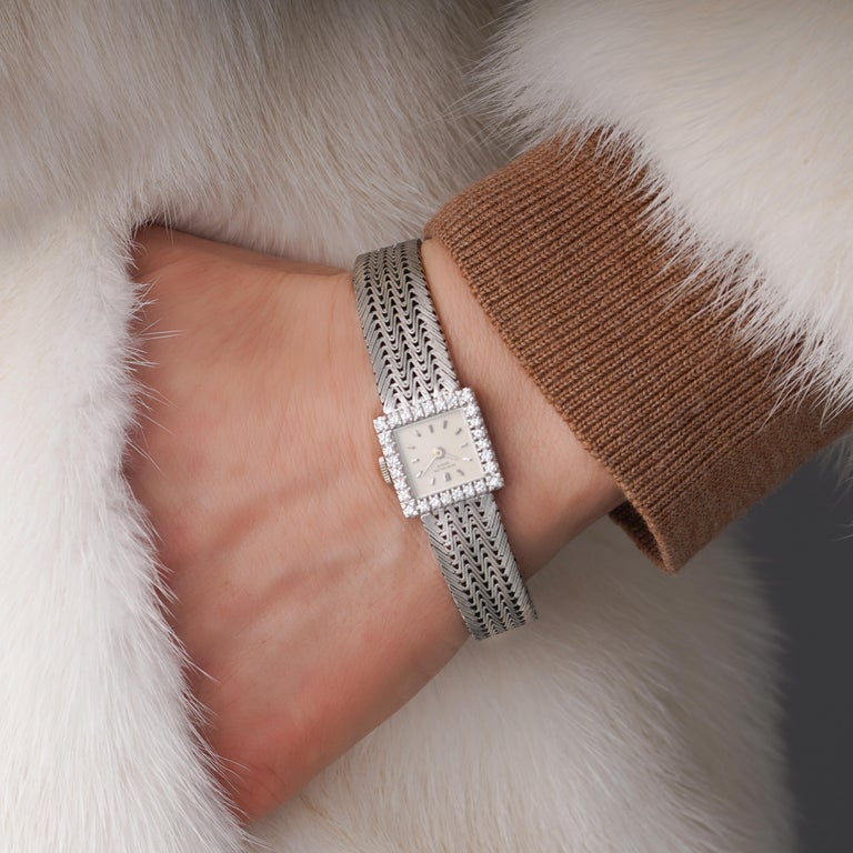 Patek Philippe 18kt. white gold square shaped ladies wristwatch, 1950 ...