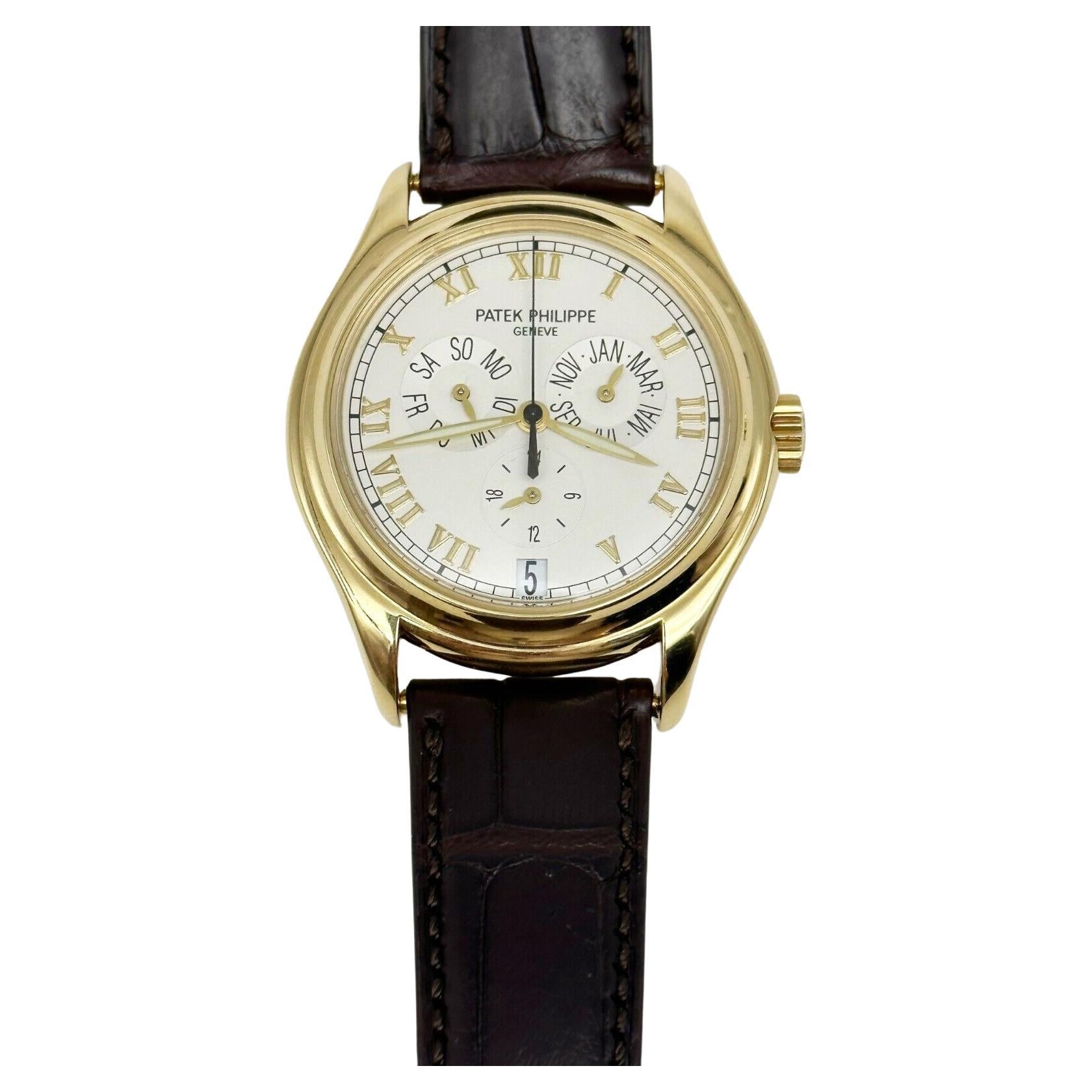 Patek Philippe 5035J Annual Calendar 18K Yellow Gold Leather Strap For ...