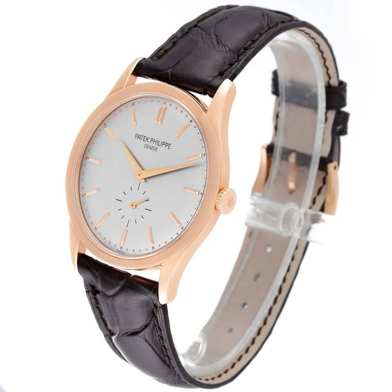 Patek Philippe Calatrava 18k Rose Gold Silver Dial Mens Watch 5196 For ...