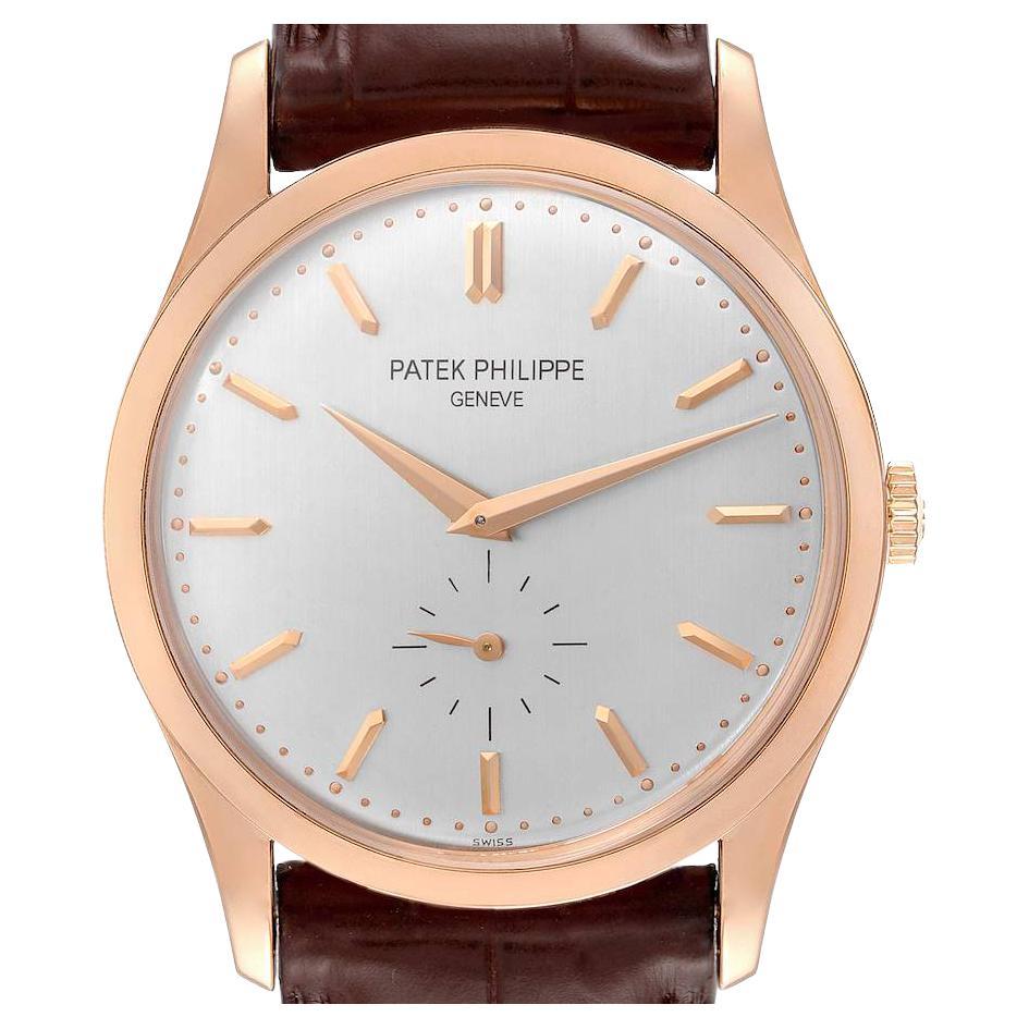 Patek Philippe Calatrava 18k Rose Gold Silver Dial Mens Watch 5196 For ...