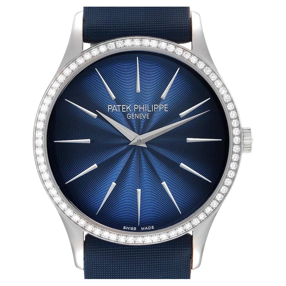 Patek Philippe Calatrava White Gold Blue Dial Diamond Ladies Watch 4897 ...