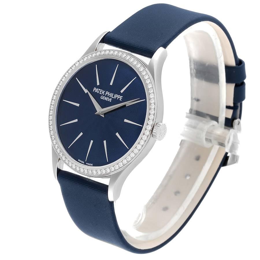 Patek Philippe Calatrava White Gold Blue Dial Diamond Ladies Watch 4897 ...