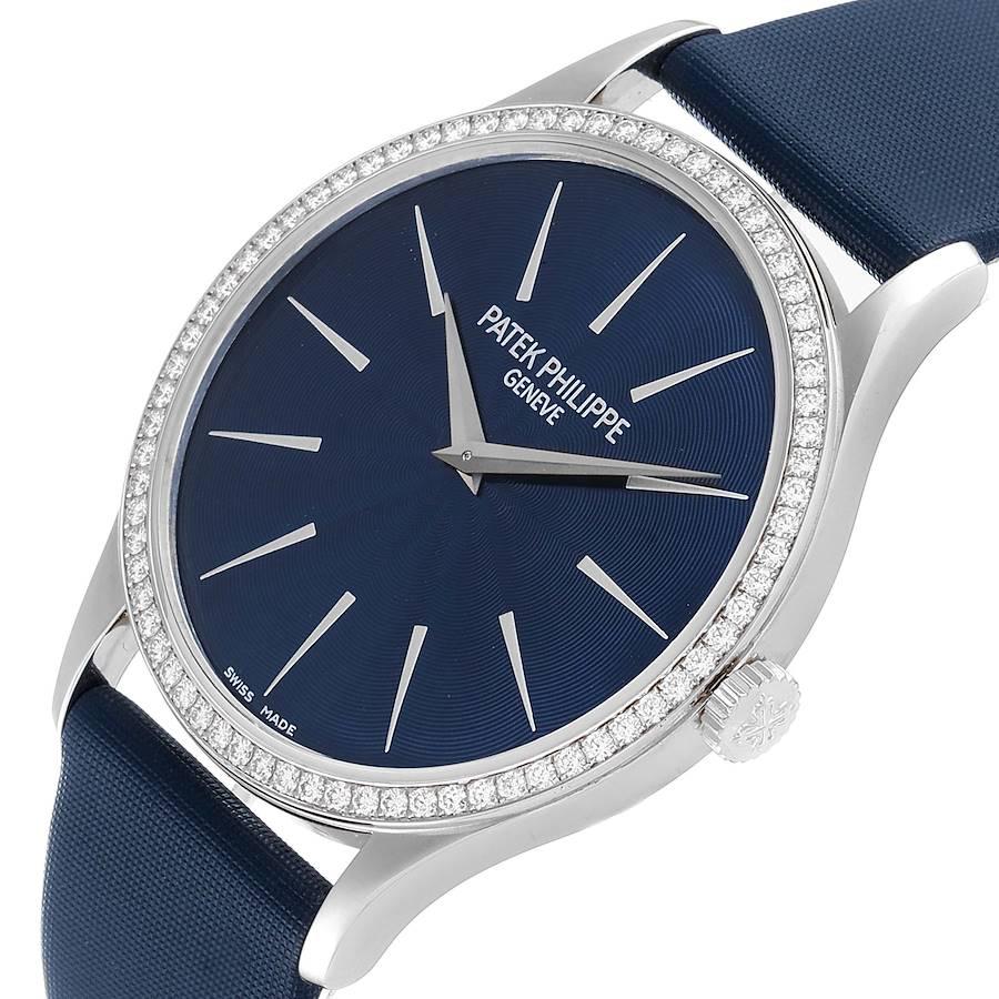 Patek Philippe Calatrava White Gold Blue Dial Diamond Ladies Watch 4897 ...