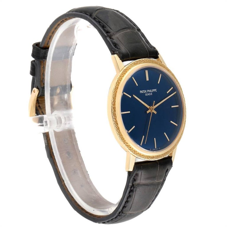 Patek Philippe Calatrava Yellow Gold Blue Dial Vintage Men's Watch 3569 ...