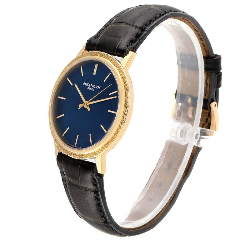 Patek Philippe Calatrava Yellow Gold Blue Dial Vintage Men's Watch 3569 ...