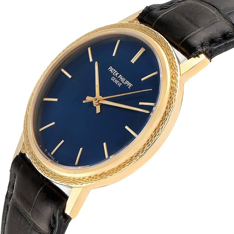 Patek Philippe Calatrava Yellow Gold Blue Dial Vintage Men's Watch 3569 ...