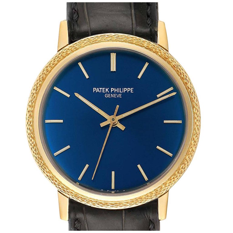 Patek Philippe Calatrava Yellow Gold Blue Dial Vintage Men's Watch 3569 ...