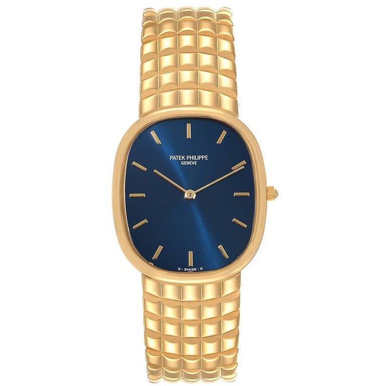 Patek Philippe Golden Ellipse Yellow Gold Blue Dial Mens Watch 3738 For ...