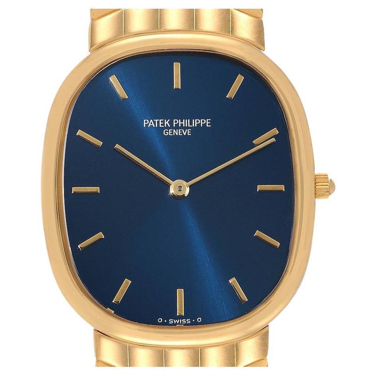 Patek Philippe Golden Ellipse Yellow Gold Blue Dial Mens Watch 3738 For ...