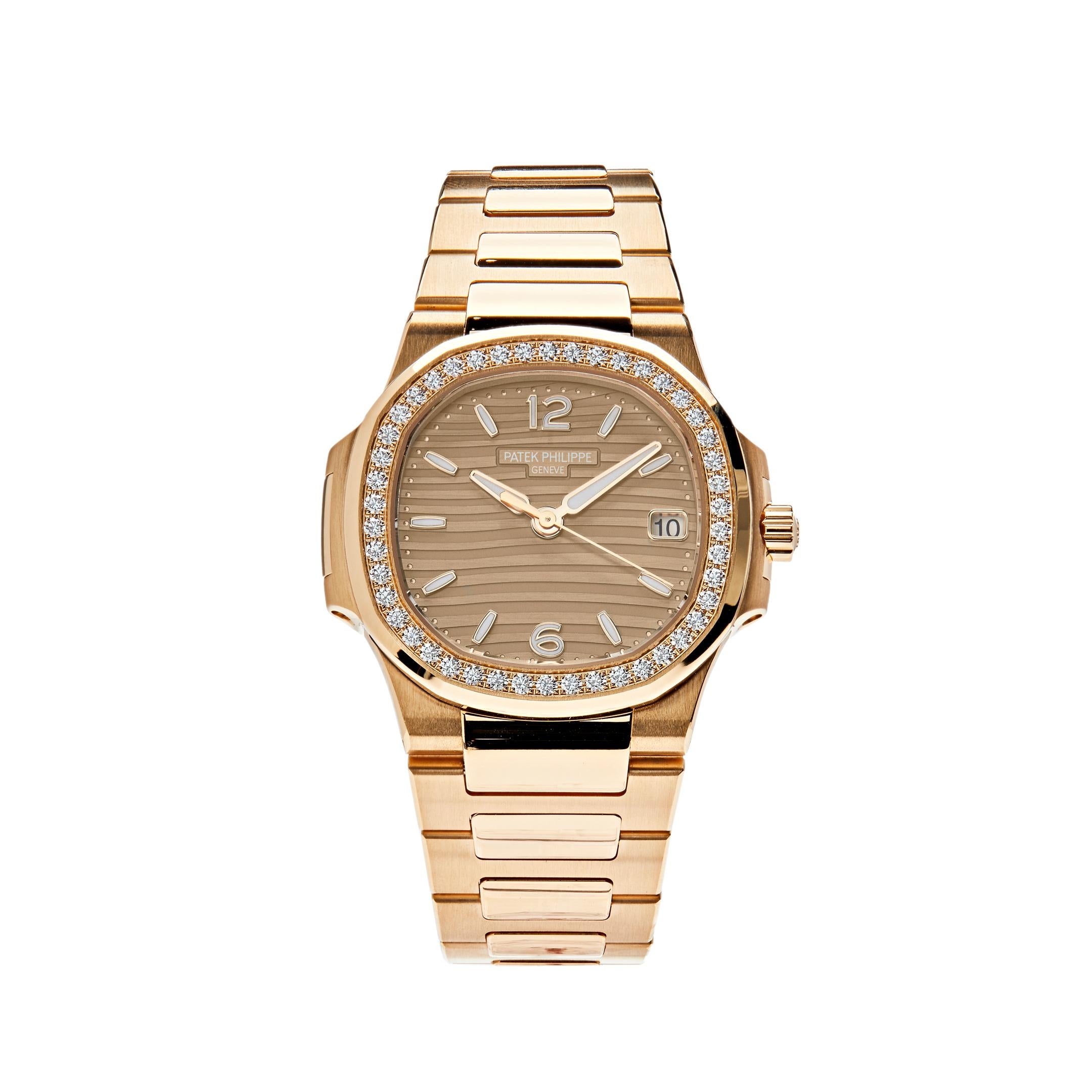 Patek Philippe and Co. 18 Karat Rose Gold Nautilus Diamond Watch 7010R ...