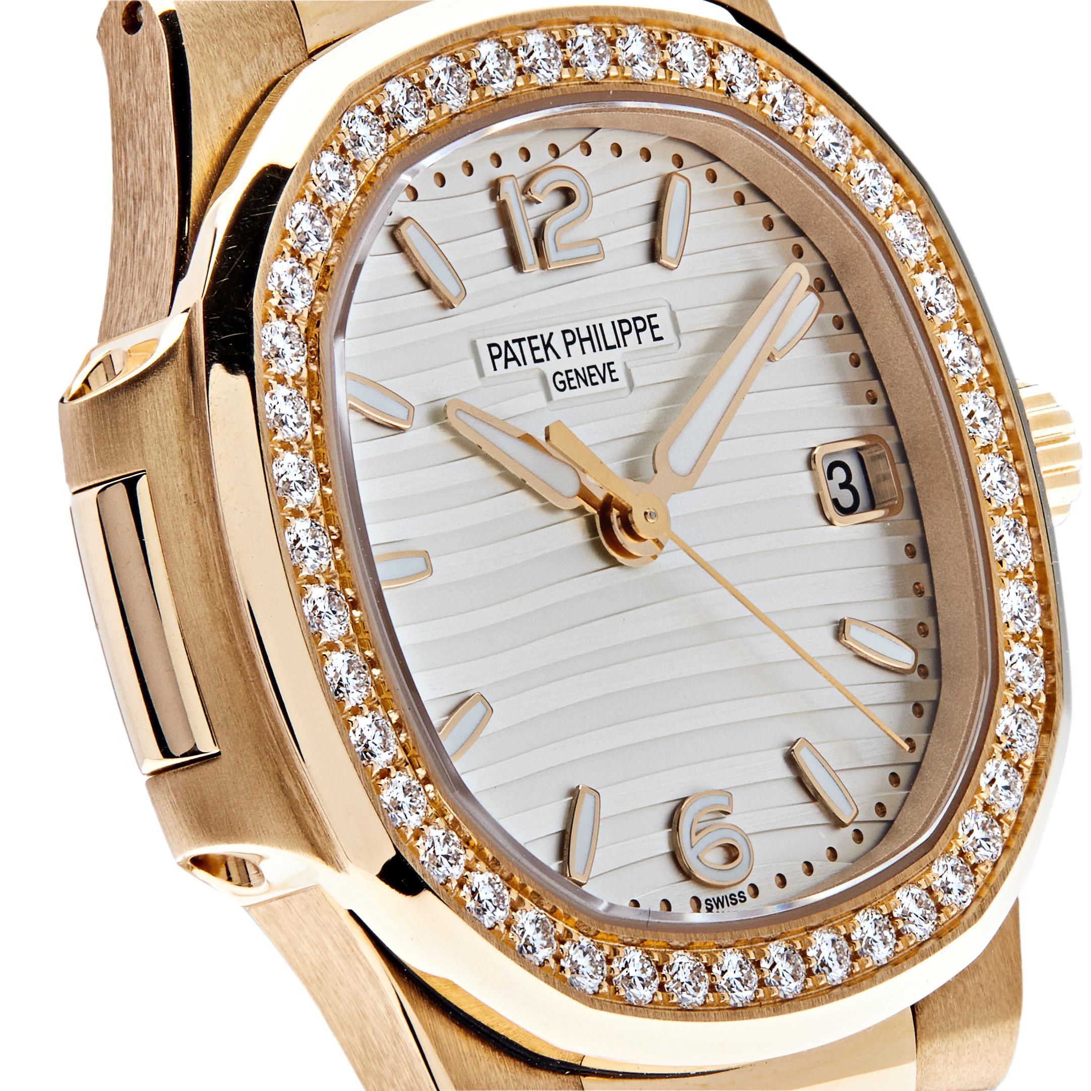 Patek Philippe Ladies Nautilus Quartz Rose Gold Diamond Bezel 7010/1R ...