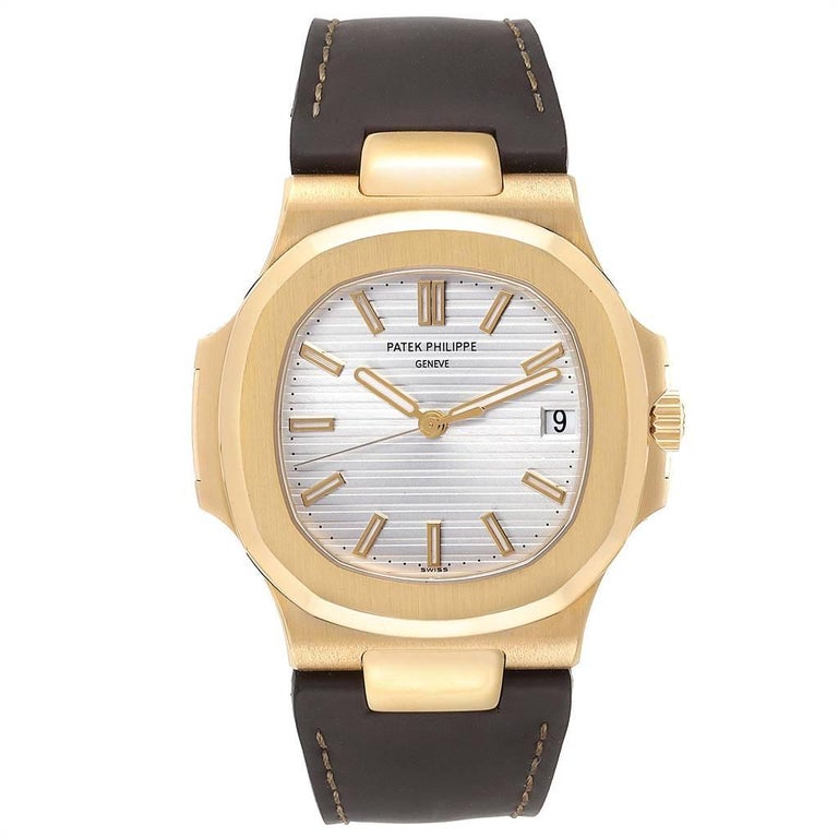 Patek Philippe Nautilus 18 Karat Yellow Gold Brown Strap Men's Watch ...