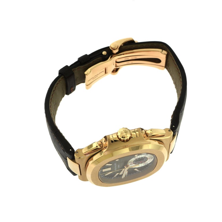 Patek Philippe Nautilus 5980R-001 Leather Strap 18k Rose Gold Brand New ...