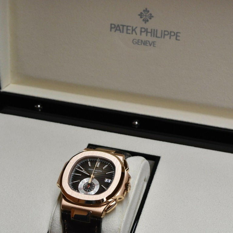 Patek Philippe Nautilus 5980R-001 Leather Strap 18k Rose Gold Brand New ...