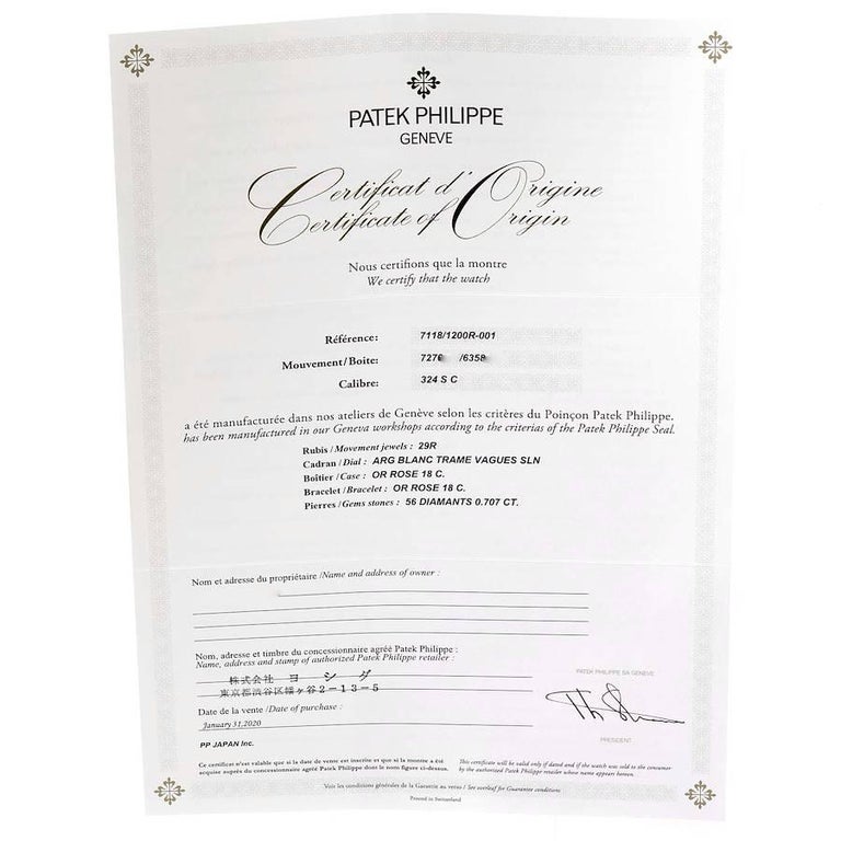 Patek Philippe Nautilus Rose Gold Diamond Ladies Watch 7118 Box Papers ...