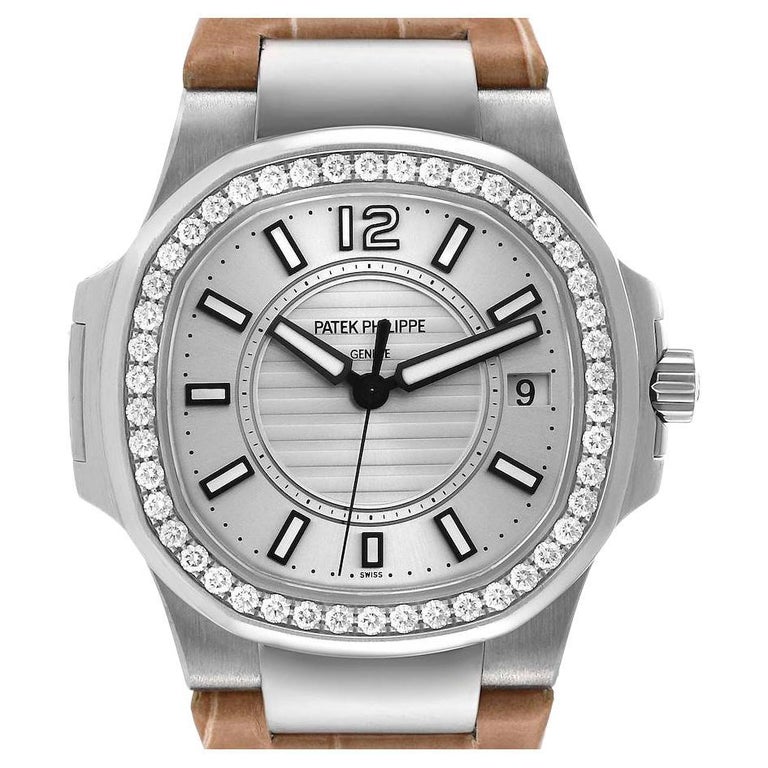 Patek Philippe Nautilus White Gold Diamond Bezel Ladies Watch 7010G Box ...