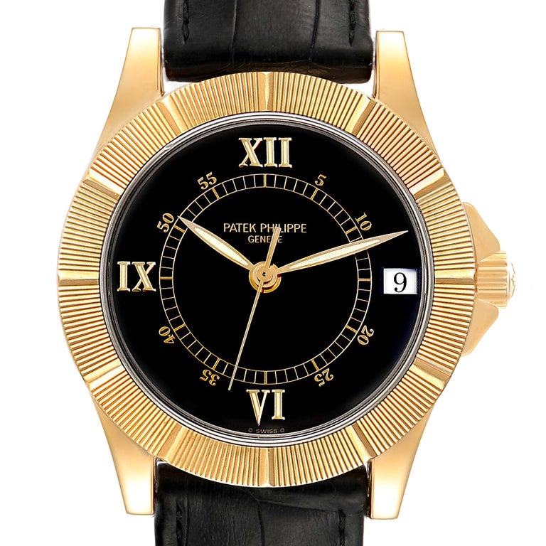 Patek Philippe Neptune Black Dial 18k Yellow Gold Mens Watch 5081 For ...