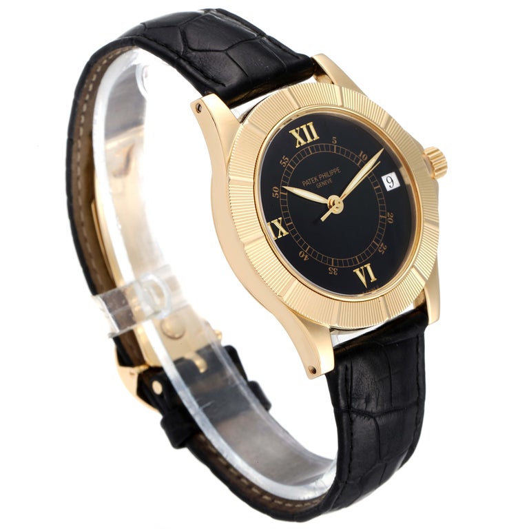 Patek Philippe Neptune Black Dial 18k Yellow Gold Mens Watch 5081 For ...