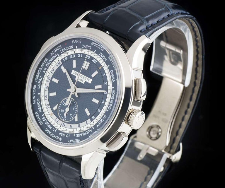 Patek Philippe White Gold Blue Opaline Dial World Time Chronograph ...