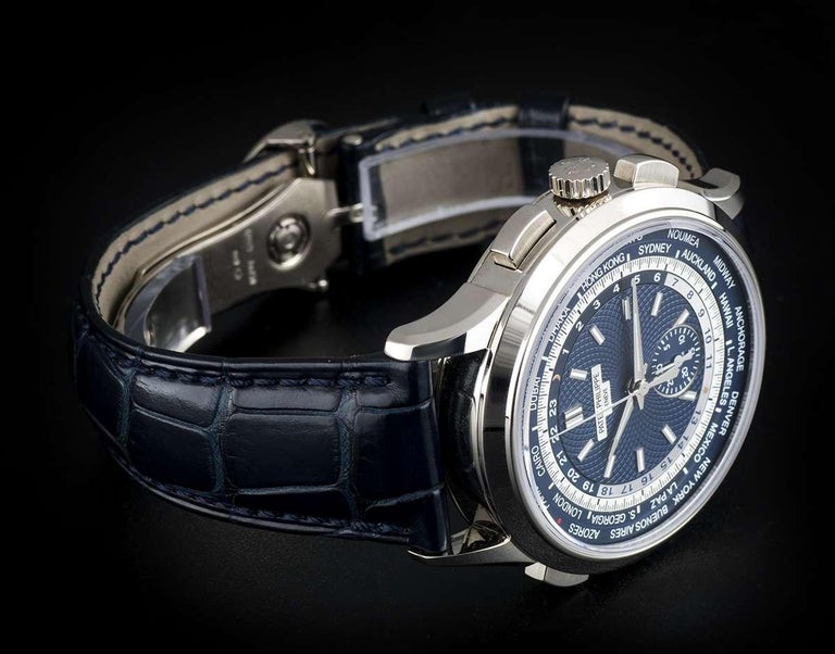 Patek Philippe White Gold Blue Opaline Dial World Time Chronograph ...