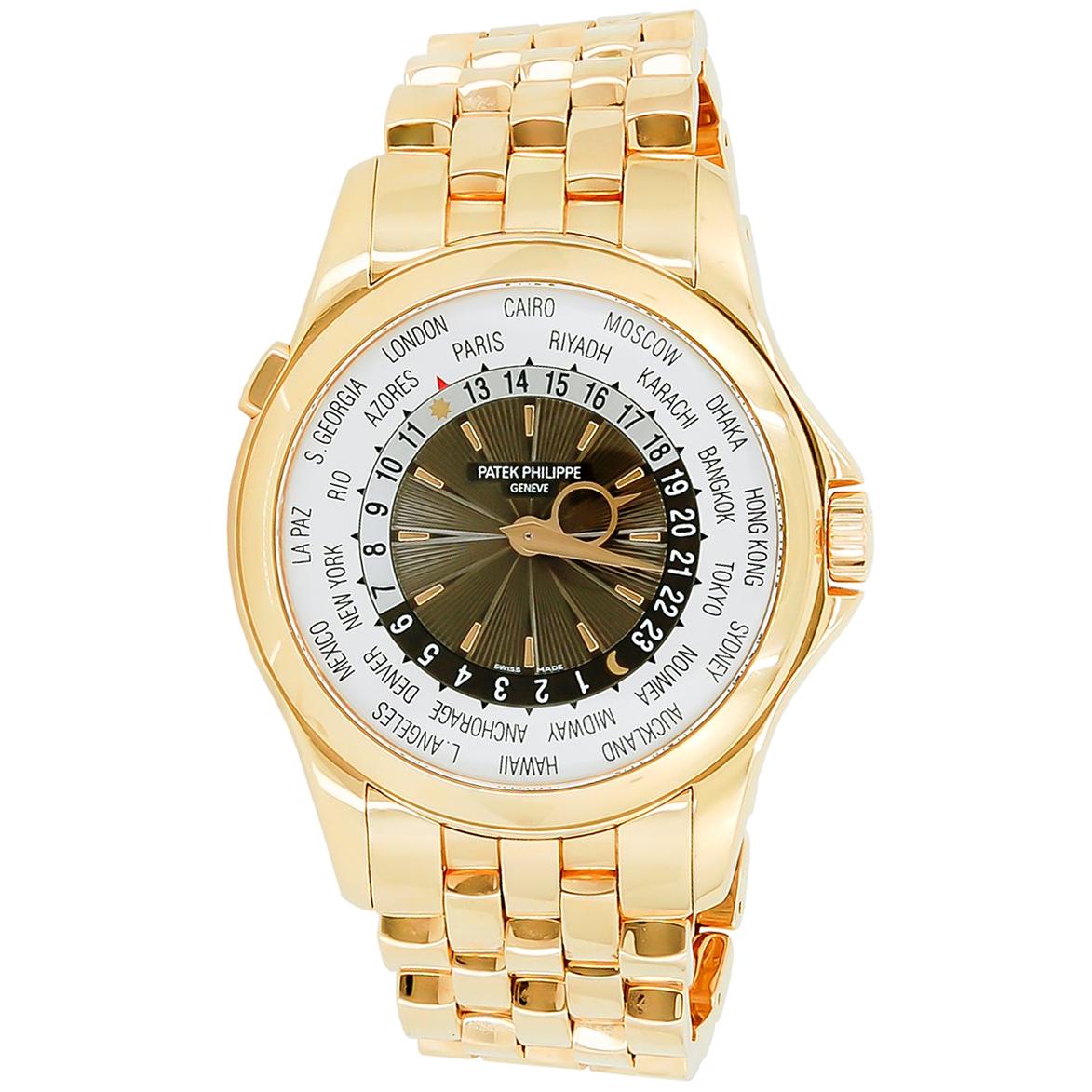 Patek Philippe World Time Men's Gold Watch For Sale at 1stDibs