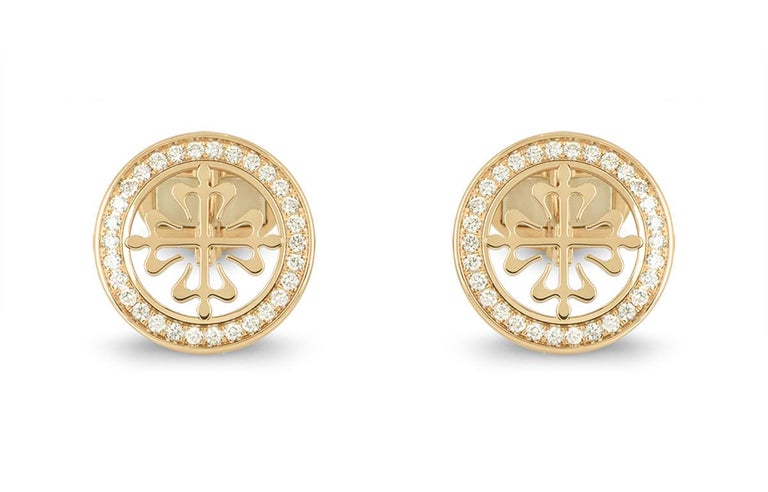 Patek Philippe Yellow Gold Diamond Calatrava Cross Cufflinks at 1stDibs