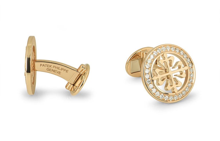 Patek Philippe Yellow Gold Diamond Calatrava Cross Cufflinks at 1stDibs