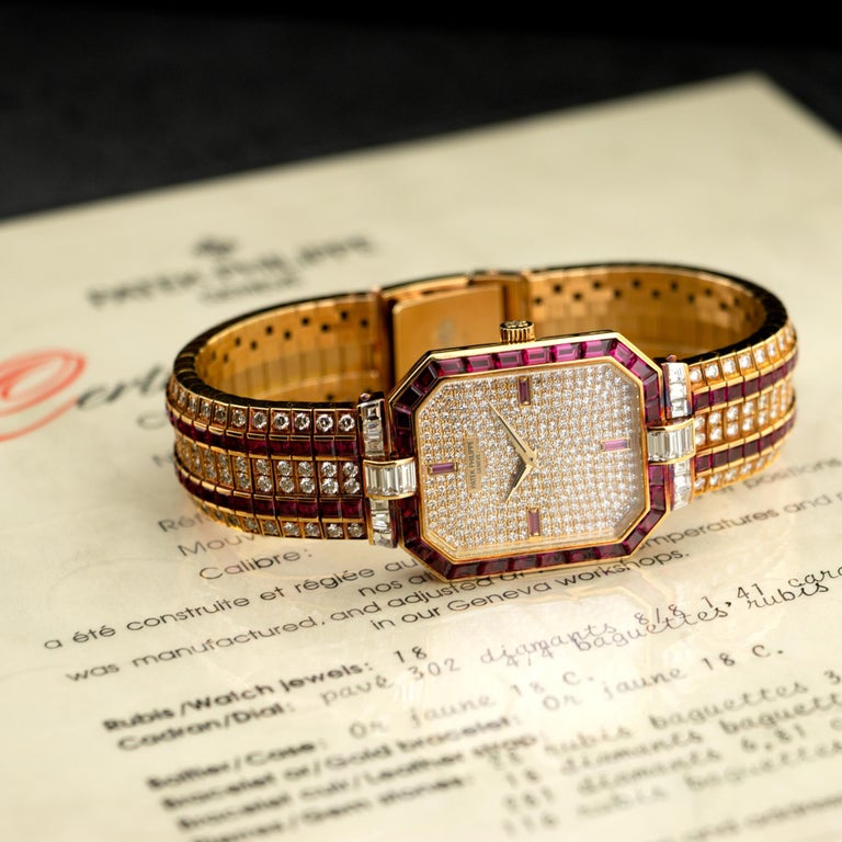 Patek Philippe Yellow Gold Ruby and Diamond Watch Ref. 3994 at 1stDibs