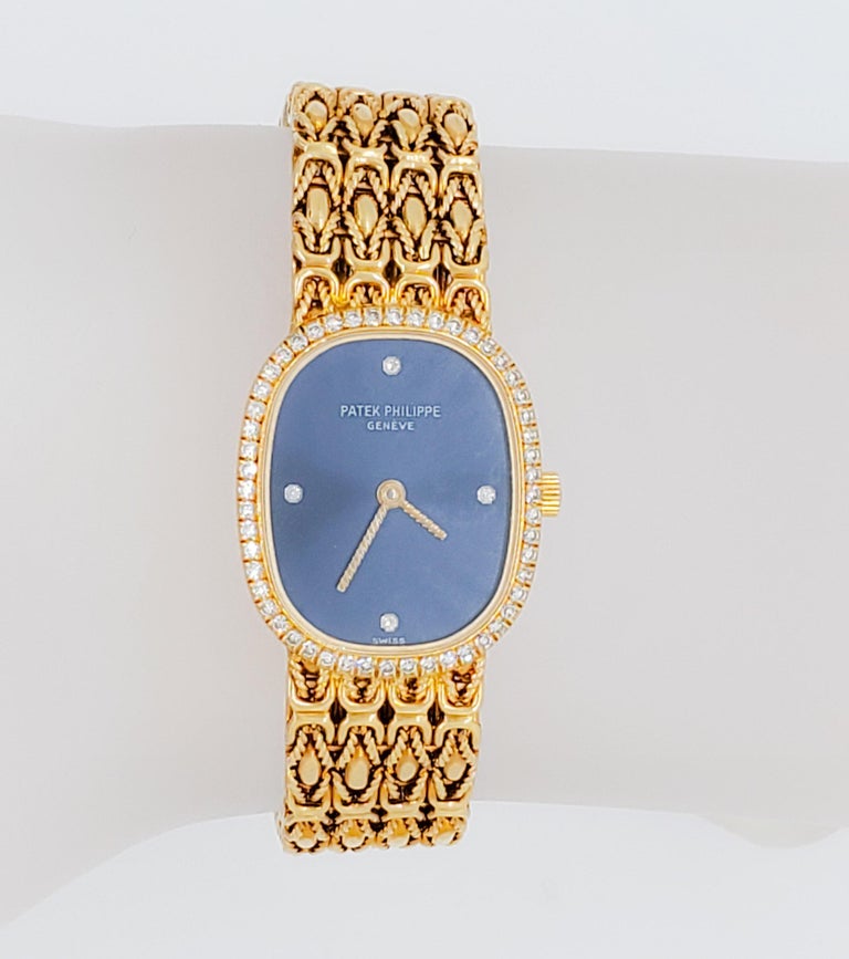 Patek Phillippe Blue Face Diamond and 18k Yellow Gold Women's Watch at ...