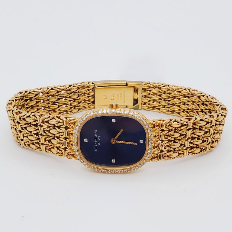 Patek Phillippe Blue Face Diamond and 18k Yellow Gold Women's Watch at ...