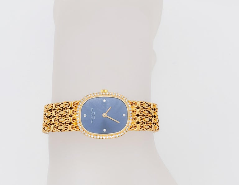Patek Phillippe Blue Face Diamond and 18k Yellow Gold Women's Watch at ...