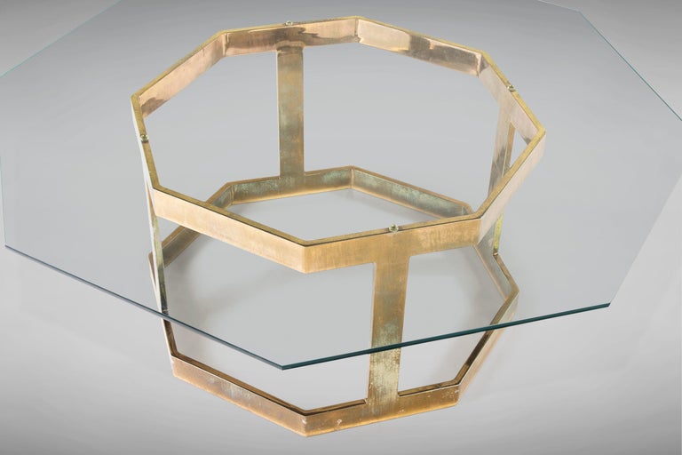 Patinaed Brass Octagonal Coffee / Cocktail Table After Milo Baughman, c ...