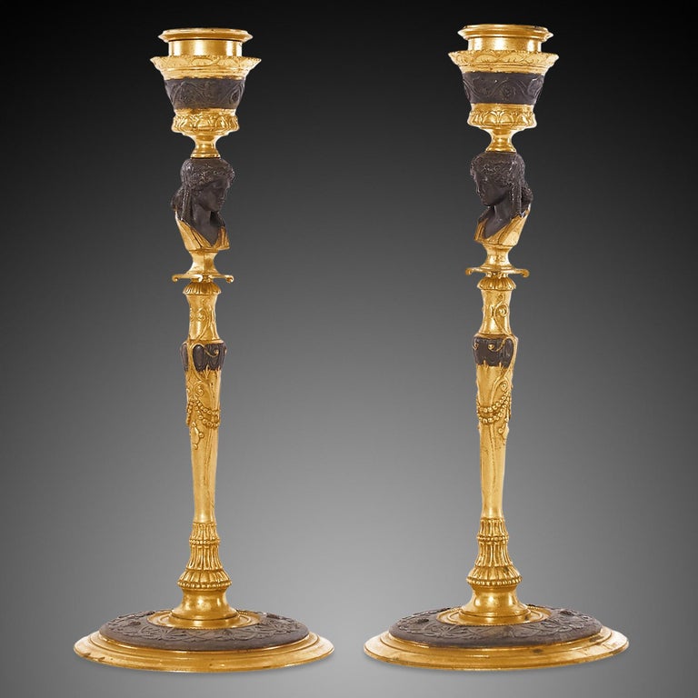 Patinated and Ormolu Bronze Candelabras For Sale at 1stDibs