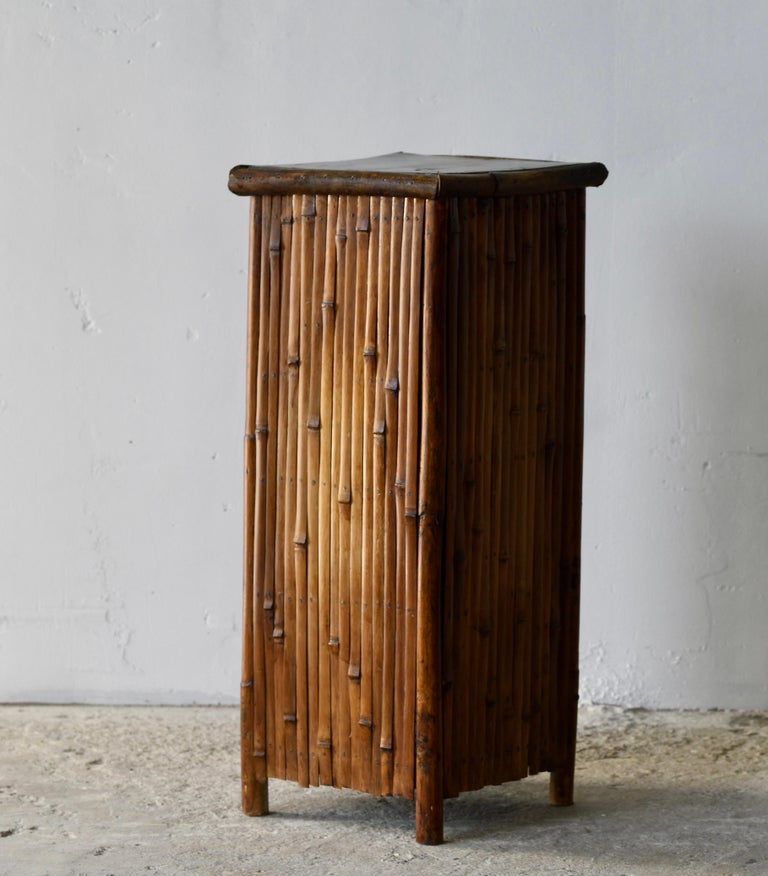 Patinated Bamboo and Rattan Lamp or Plant Stands For Sale at 1stDibs