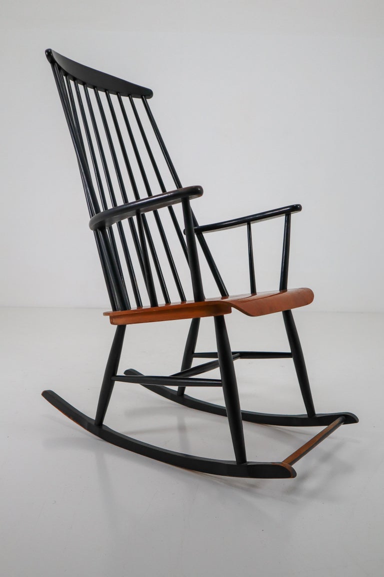 Patinated Black Wooden Rocking Chair by Ilmari Tapiovaara for Asko ...