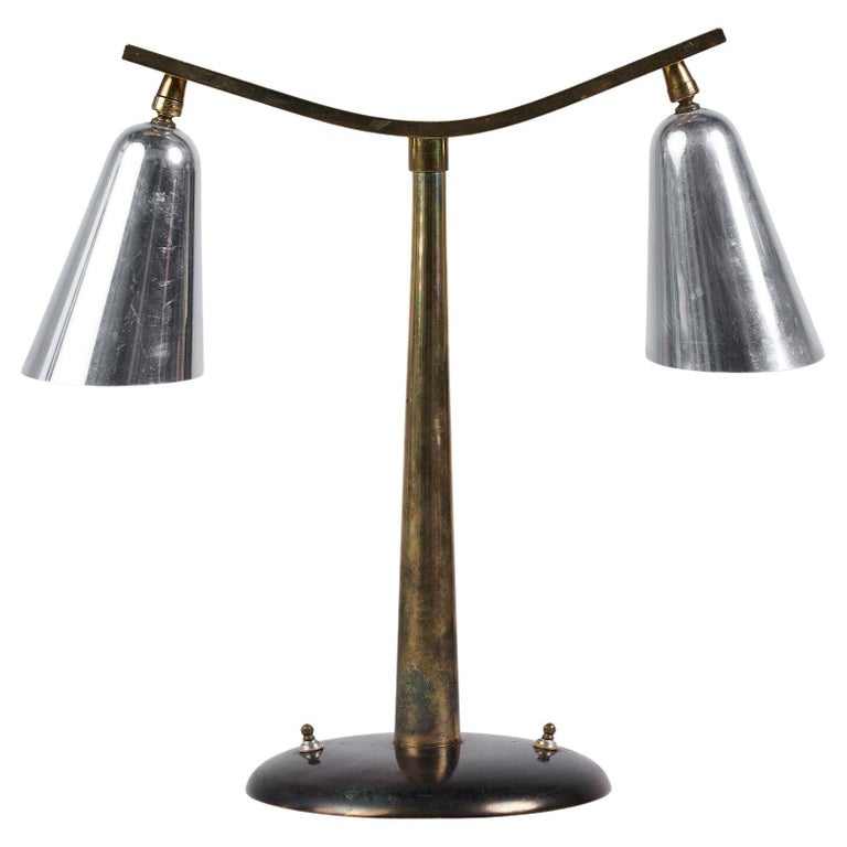 Patinated Brass and Aluminum Dual Light Desk Lamp at 1stDibs