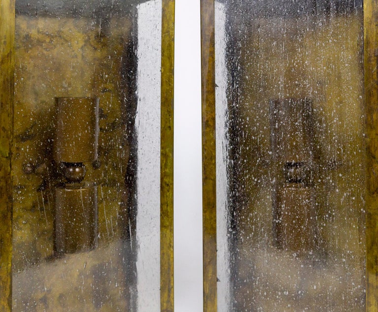 Patinated Brass Rectangle Box Sconces with Seeded Glass 'Pair' For Sale ...