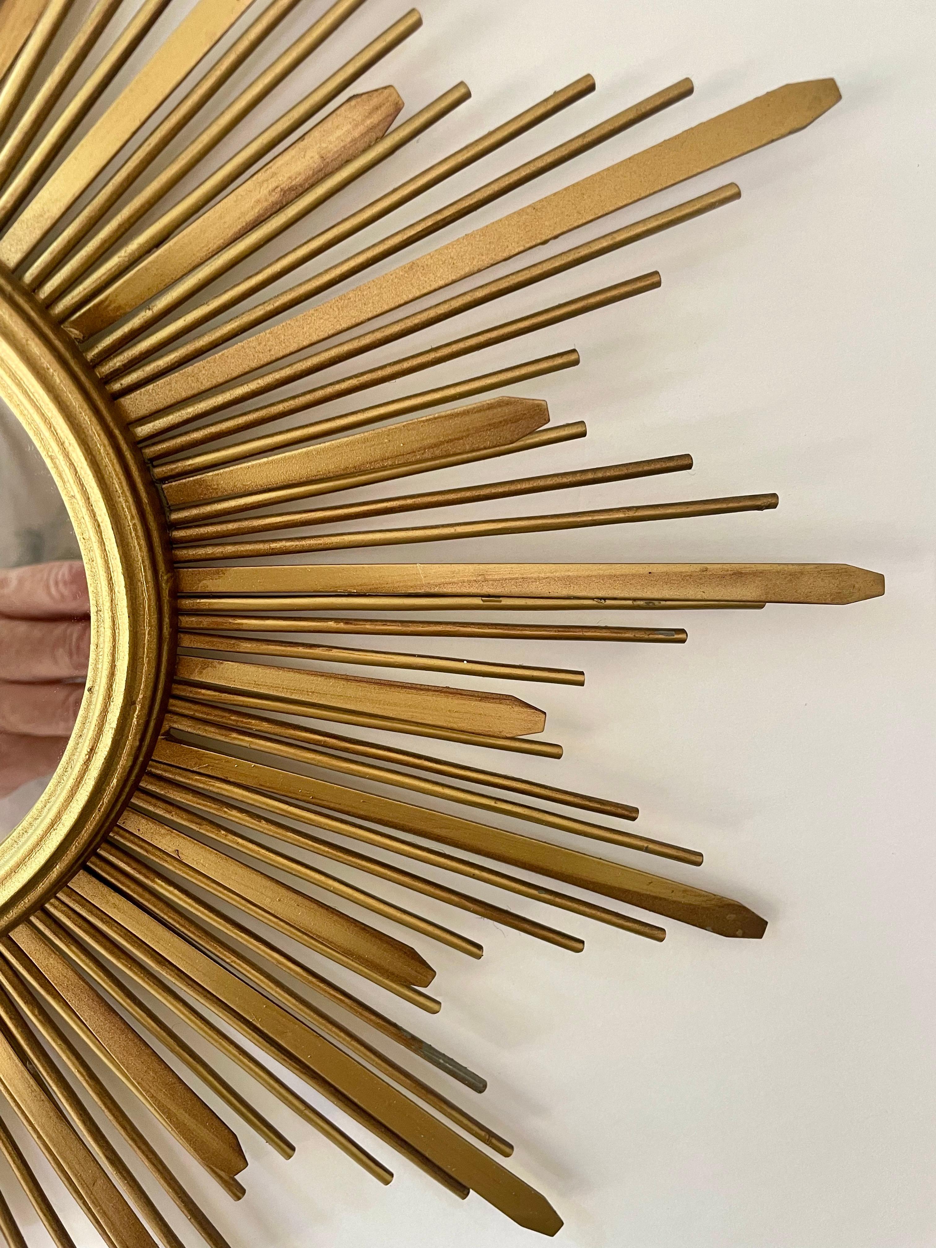 Patinated Brass Starburst Mirror For Sale at 1stDibs