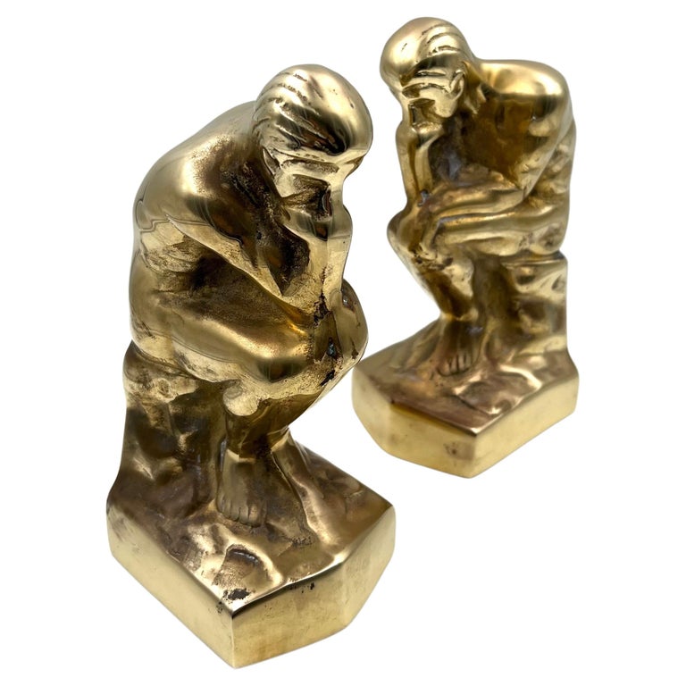 Patinated Brass the Thinker Pair of Bookends After Rodin Sculpture For ...