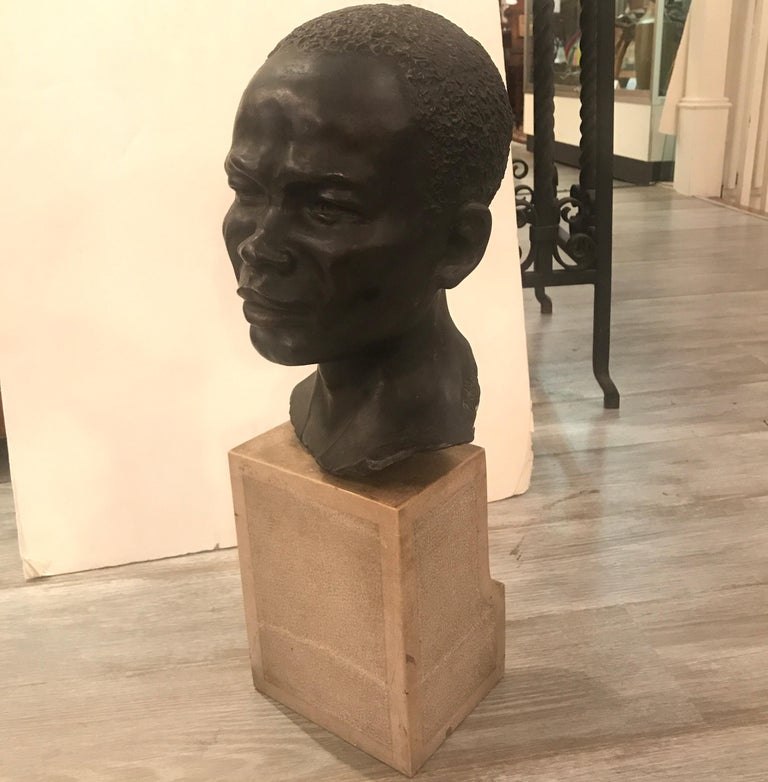 Patinated Bronze and Marble African Male Bronze Bust For Sale at 1stDibs