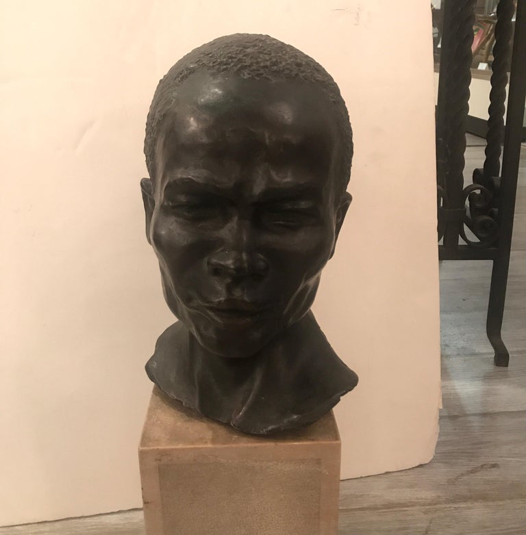 Patinated Bronze and Marble African Male Bronze Bust For Sale at 1stDibs